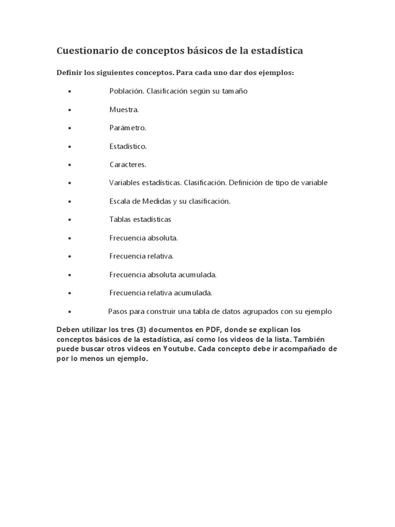 Cuestionario de Conceptos Básicos de La Estadística-1 | PDF