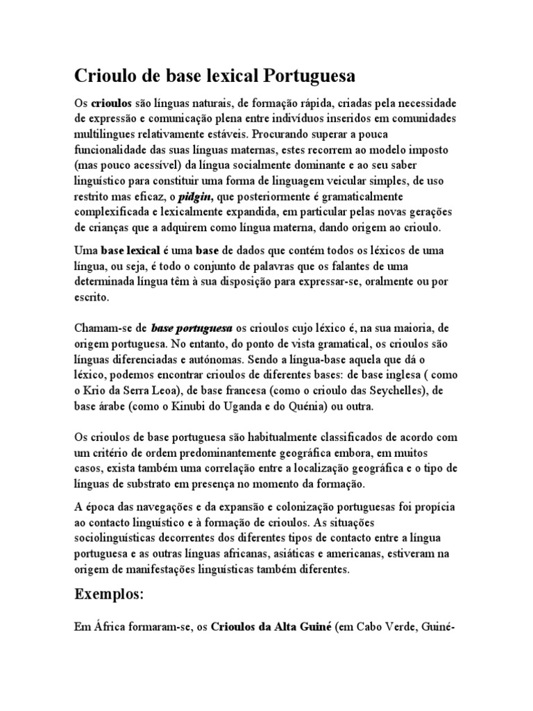 Crioulo de Base Lexical Portuguesa | PDF