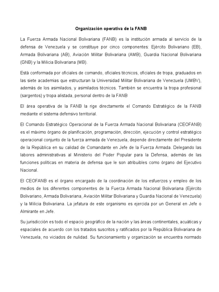 Organización Operativa de La FANB | PDF