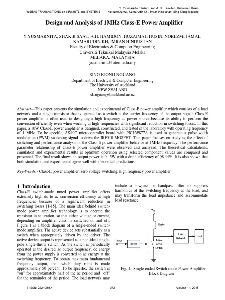 Design and Analysis of 1Mhz Class-E Power Amplifier | PDF | Amplifier ...