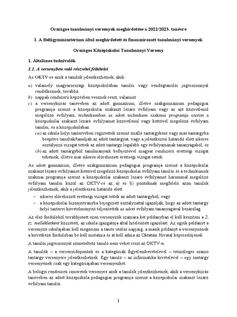 Oktv 2022 2023 Versenykiirasai | PDF