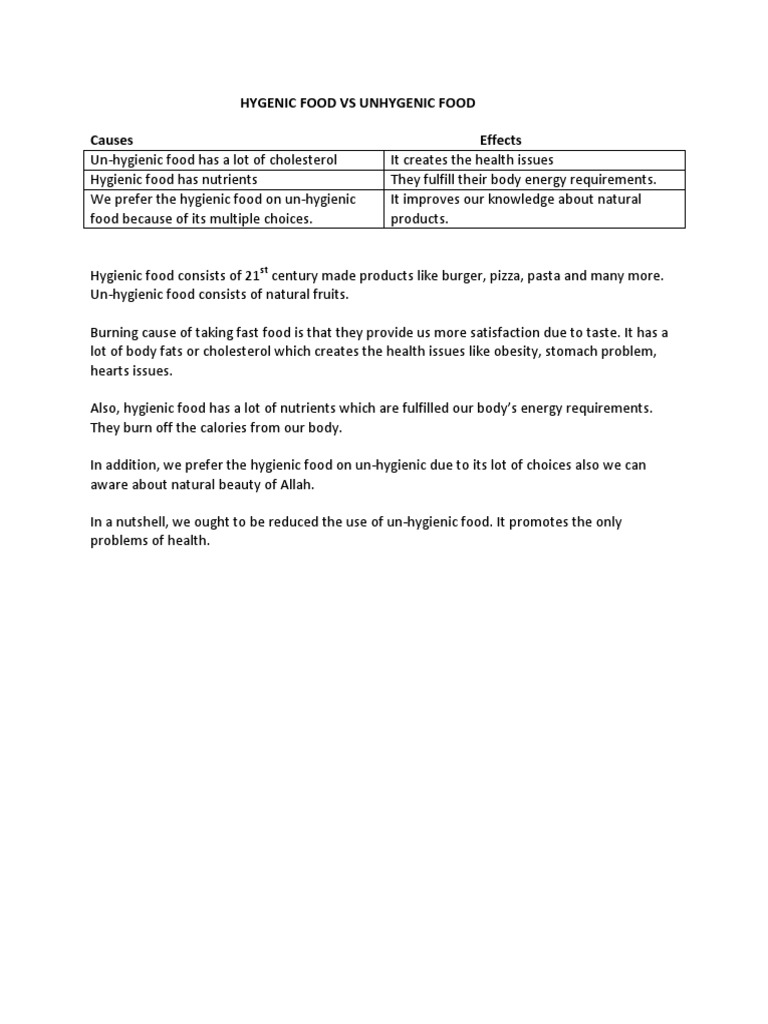 Hygenic Food VS Unhygenic Food | PDF