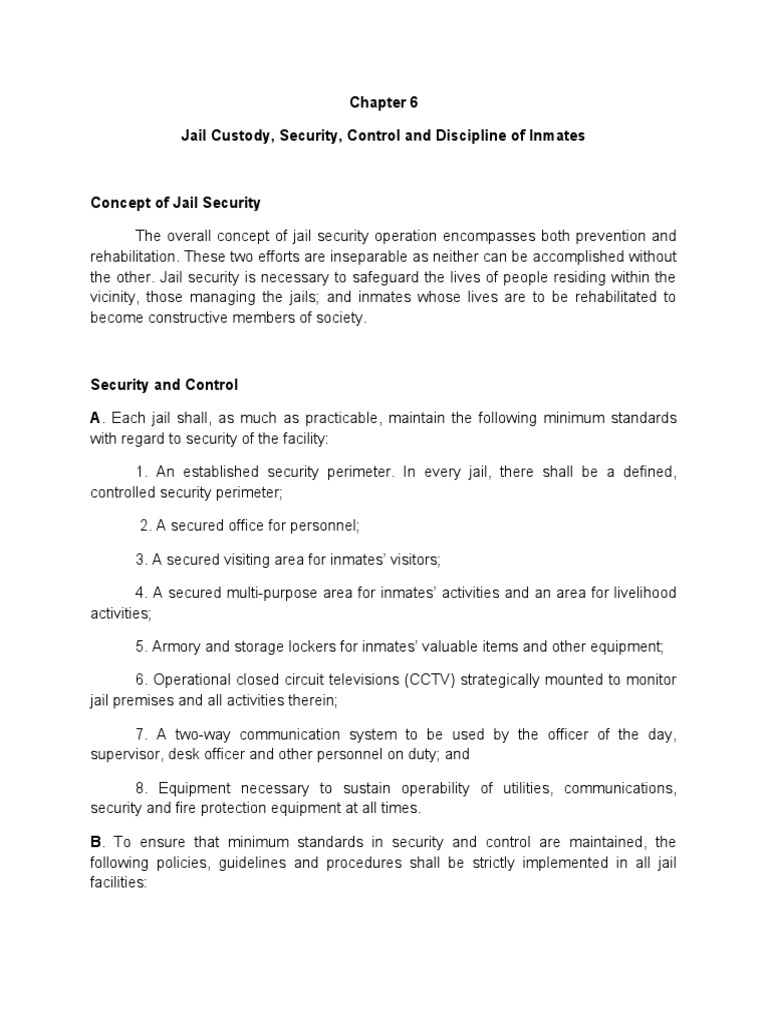 Chapter 6 Jail Custody Security Control and Discipline of Inmates | PDF ...