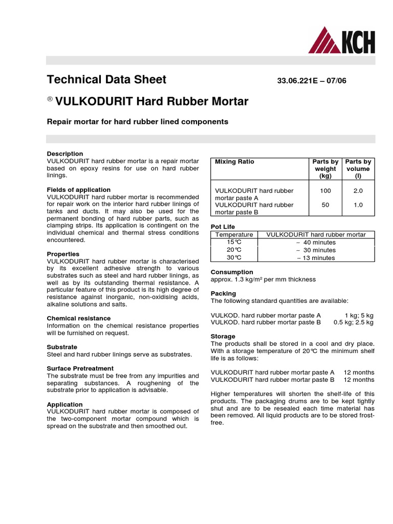 Hard Rubber Mortar for Repairs | PDF