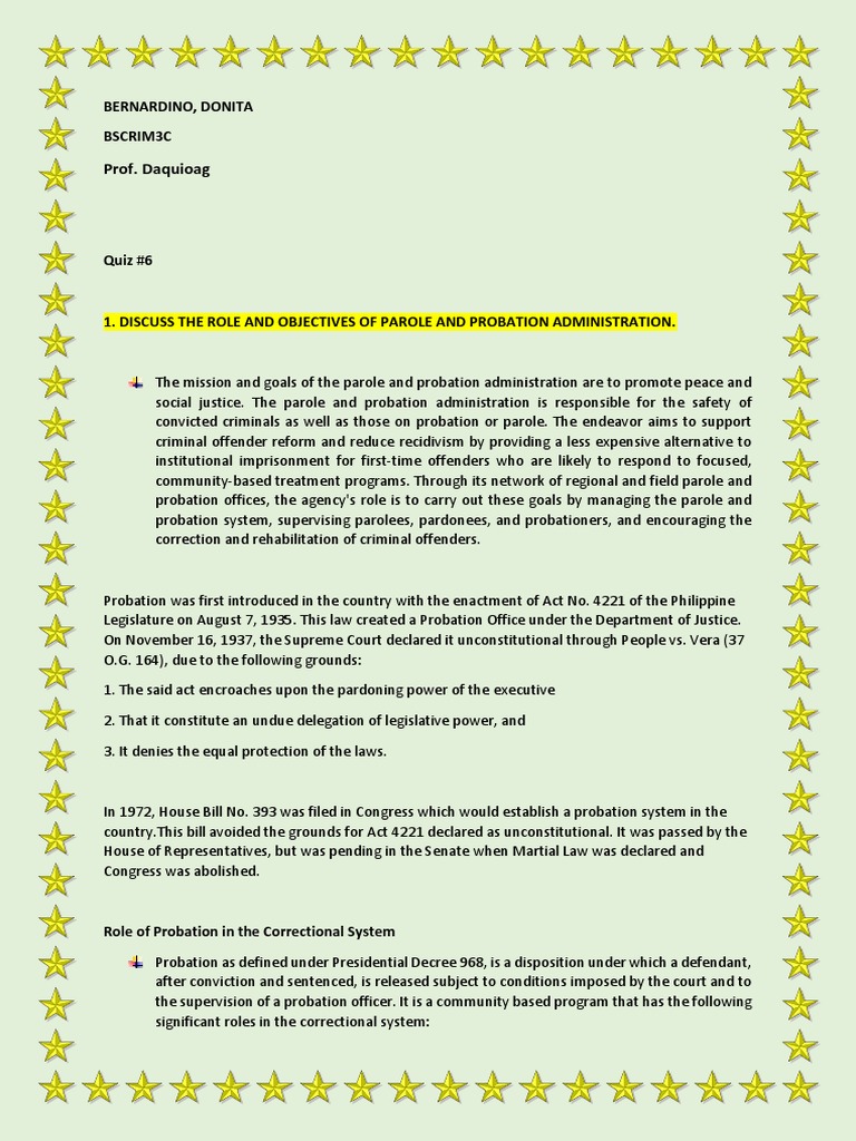 Quiz 6 | PDF | Probation | Parole