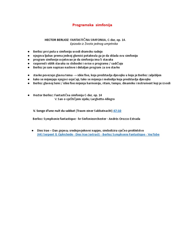 Višestavačne Glazbene Vrste Romantizma - PROGRAMSKA SIMFONIJA | PDF