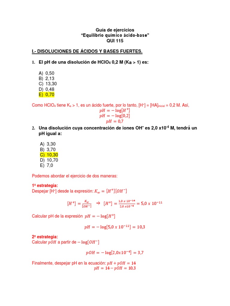 GuÃ - A de Ejercicios Ã¡cido-Base QUI 115 | PDF