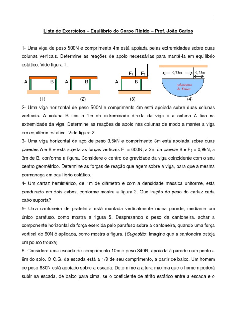 Equilibrio Do Corpo Rigido Lista | PDF | Atrito | Quantidades físicas