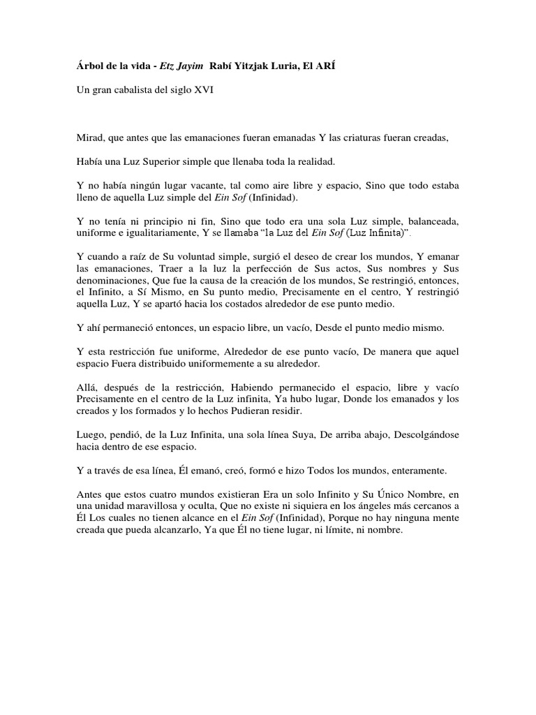 Árbol de La Vida - Etz Jayim Rabí Yitzjak Luria, El ARÍ | PDF