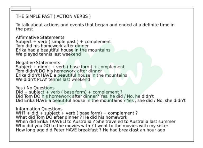 Simple Past - Action Verbs | PDF
