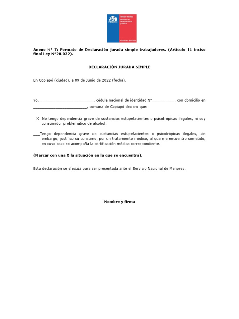 Declaracion Jurada Simple Trabajadores | PDF