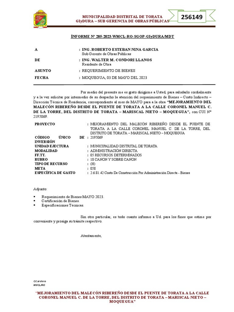 285 Informe Requerimiento de Bienes Toner_0058 | PDF
