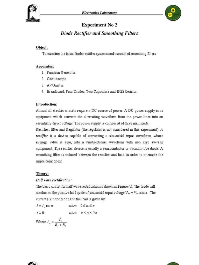 Diode Rectifier and Smoothing Filters | PDF | Rectifier | Diode