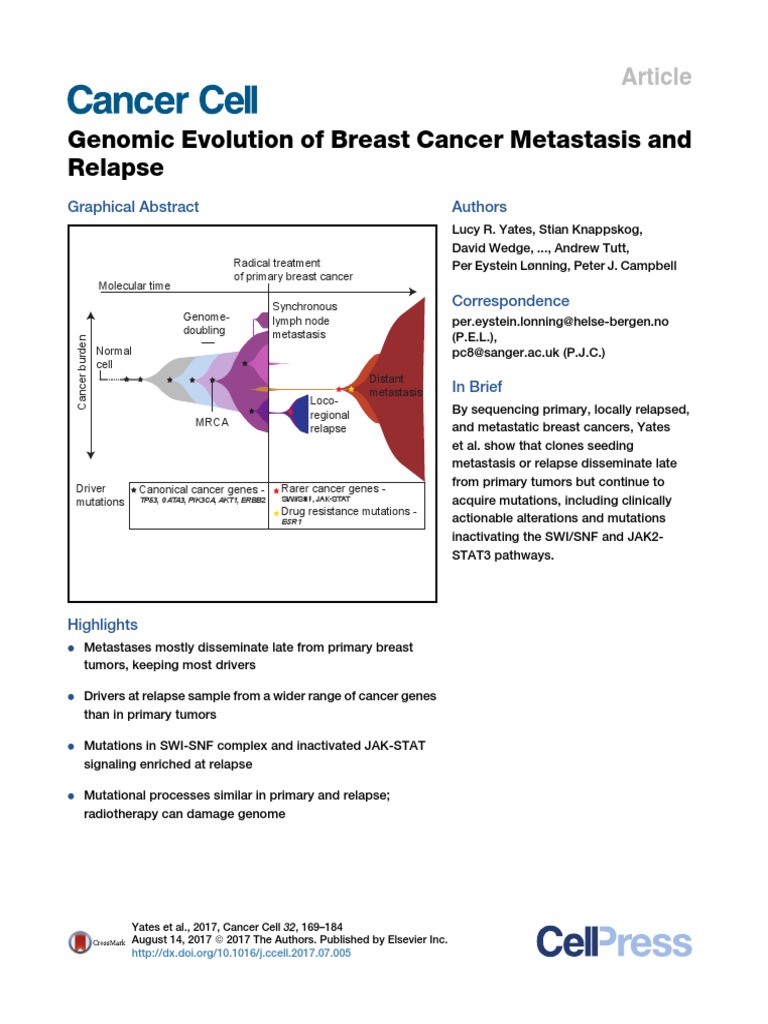 2017 Yates Genomic Evolution BrCa Metastasis Relapse | PDF 2017 Yates Genomic Evolution BrCa Metastasis Relapse | PDF