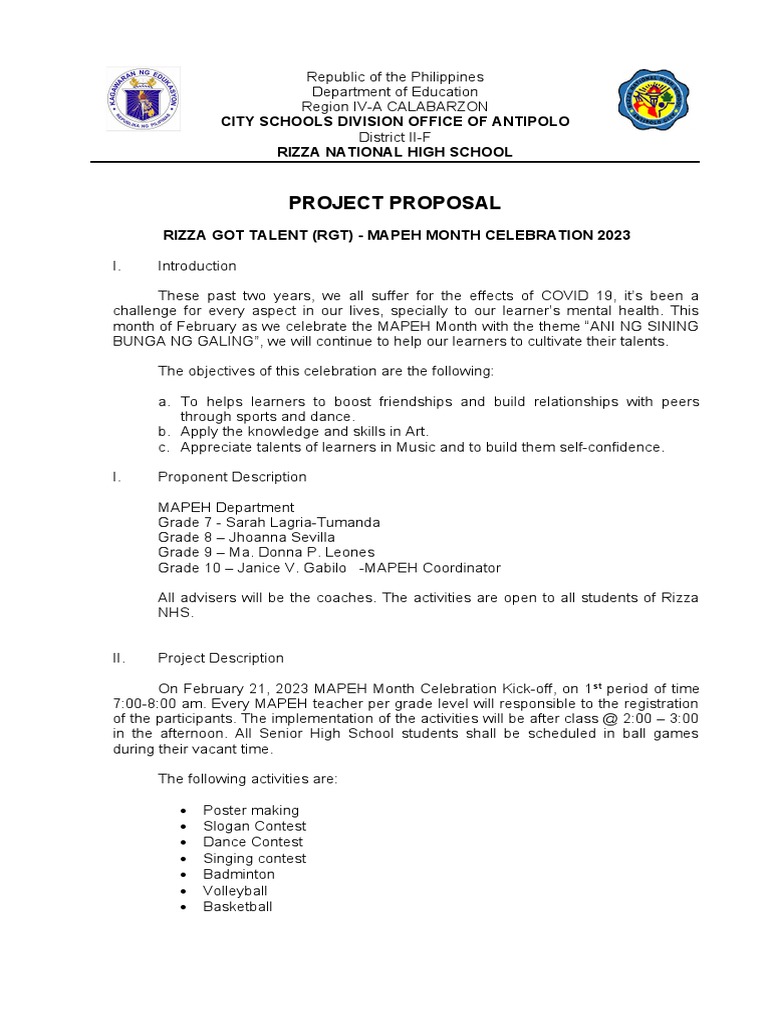 Project Proposal MAPEH Moth Celebration | PDF
