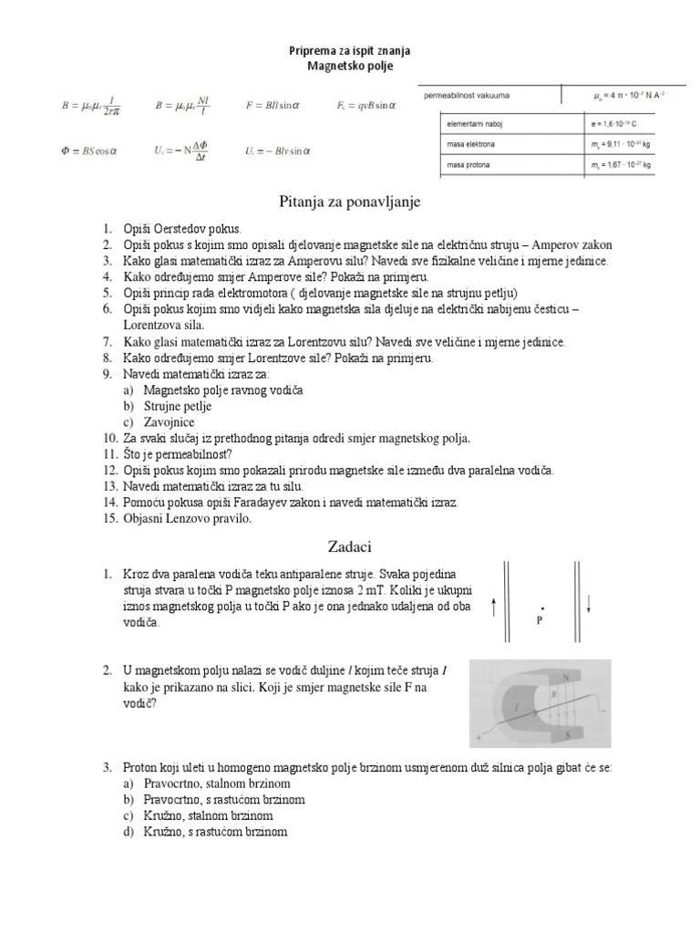 Priprema Za Ispit Znanja - Magnetsko Polje | PDF
