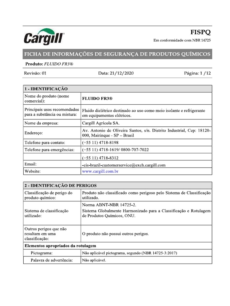FISPQ - Oleo FR3 - Eletroima | PDF