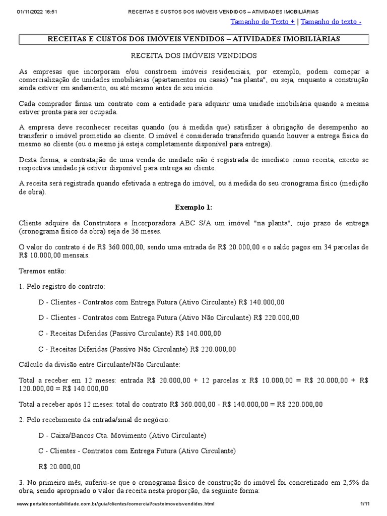 Receitas e Custos de Imóveis Vendidos | PDF | Finanças e Administração ...