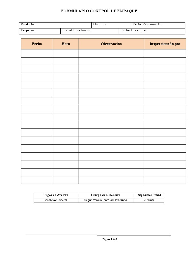 For-CC-038 Formulario Control de Empaque | PDF