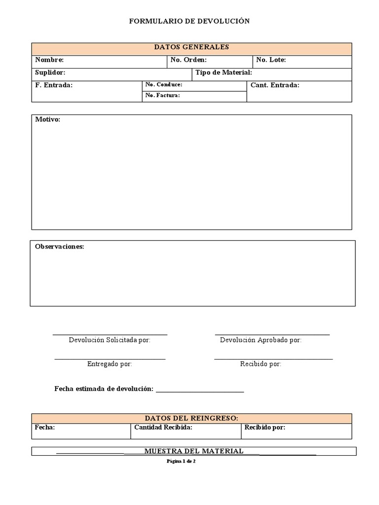 FOR-CC-039 Formulario de Devolución | PDF