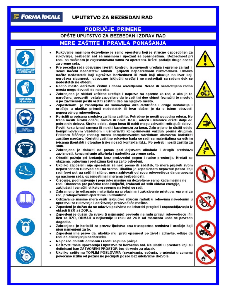 Opšte Uputstvo Za Bezbedan I Zdrav Rad Rad | PDF
