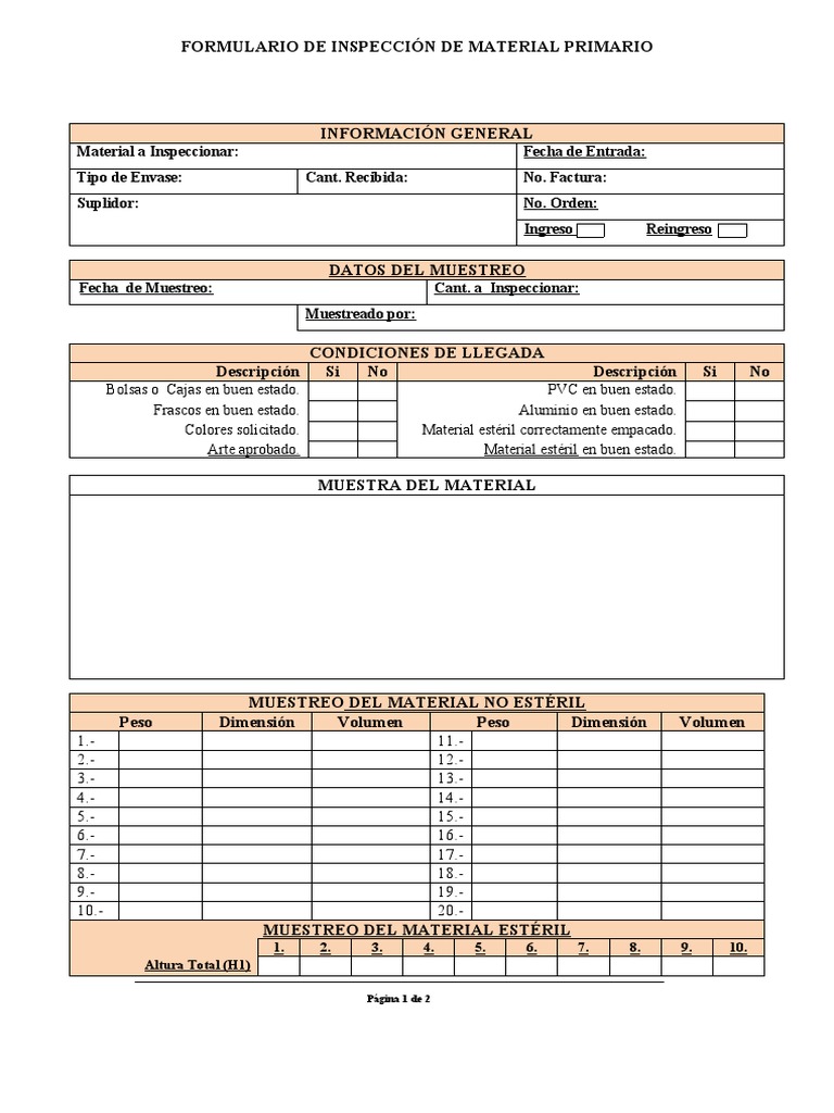 FOR-CC-032 Formulario de Inspección de Material Primario 01 | PDF