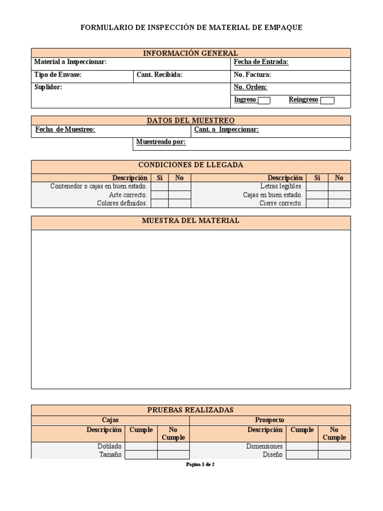 FOR-CC-033 Formulario de Inspección de Material Empaque01 | PDF | Informática