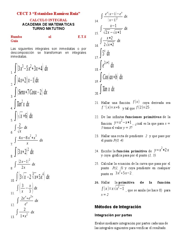 CALCULO INTEGRAL (Guia) ETS2022 | PDF | Integral | Funciones y mapeos