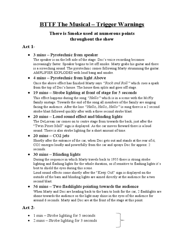 BTTF The Musical - Trigger Warnings | PDF | Games & Activities