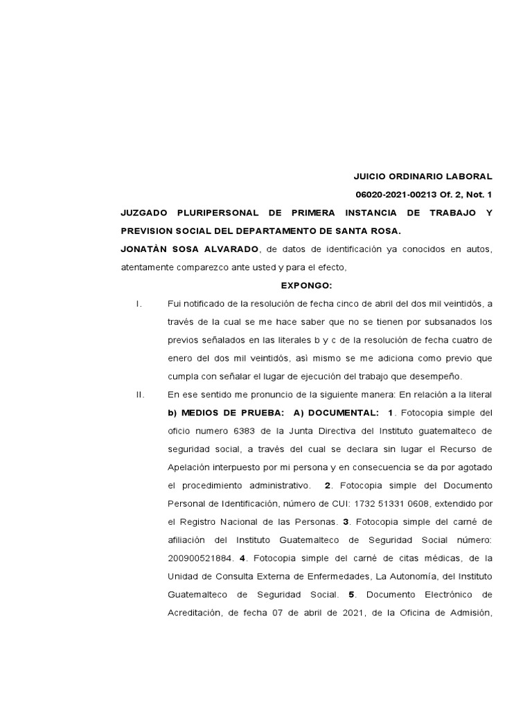 Memorial Evacuando Previos Sosa | PDF | Guatemala | Ley procesal