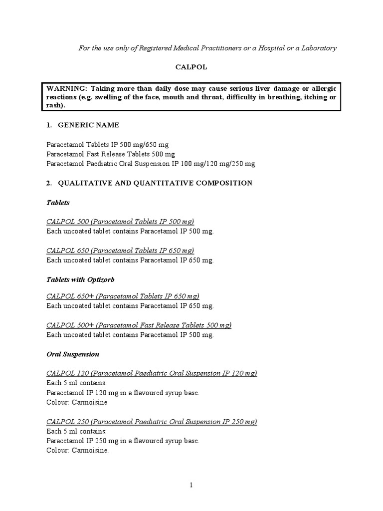 Calpol Tablets Oral Suspension and Paediatric Drops | PDF | Analgesic ...