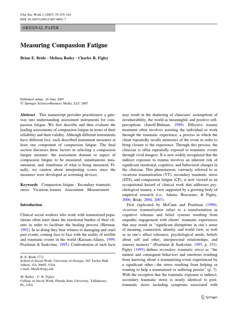 Measuring Compassion Fatigue | PDF | Psychological Trauma | Posttraumatic Stress Disorder