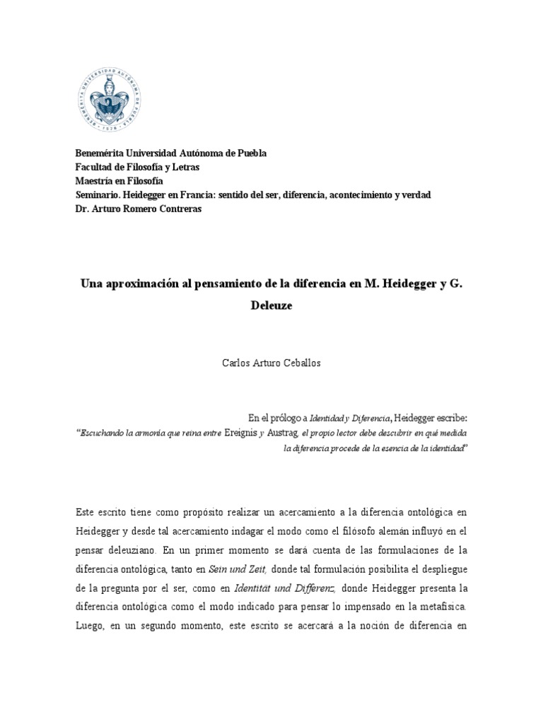 Heidegger y Deleuze: Diferencia Ontológica | PDF | Martin Heidegger ...