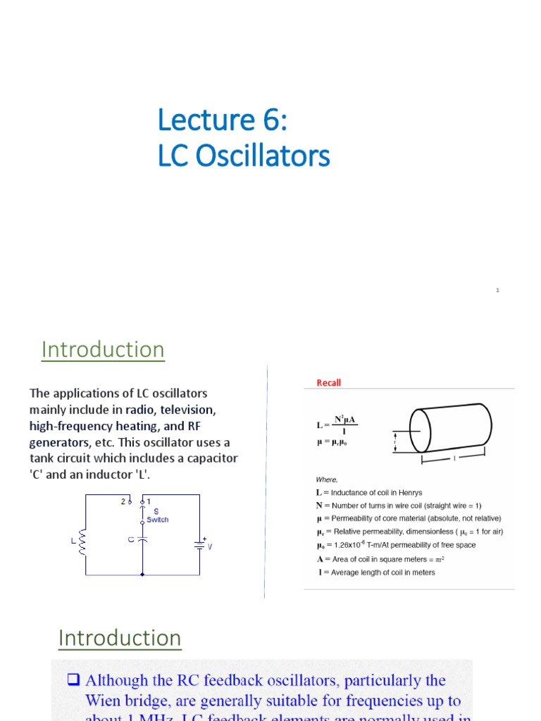 Lecture 6 - LC Oscillators | PDF | Inductor | Electronic Oscillator