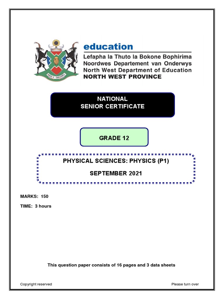 NW NSC GR 12 Physical Sciences p1 Eng 2021 | Download Free PDF ...