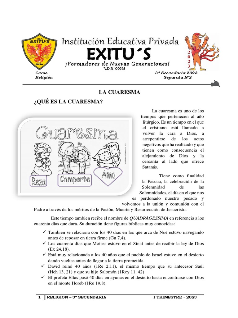 Tema II 3ro Sec. La Cuaresma | PDF
