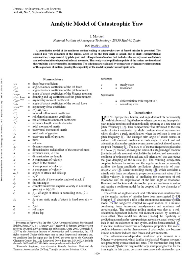 Analytic Model of Catastrophic Yaw: J. Morote National Institute of ...