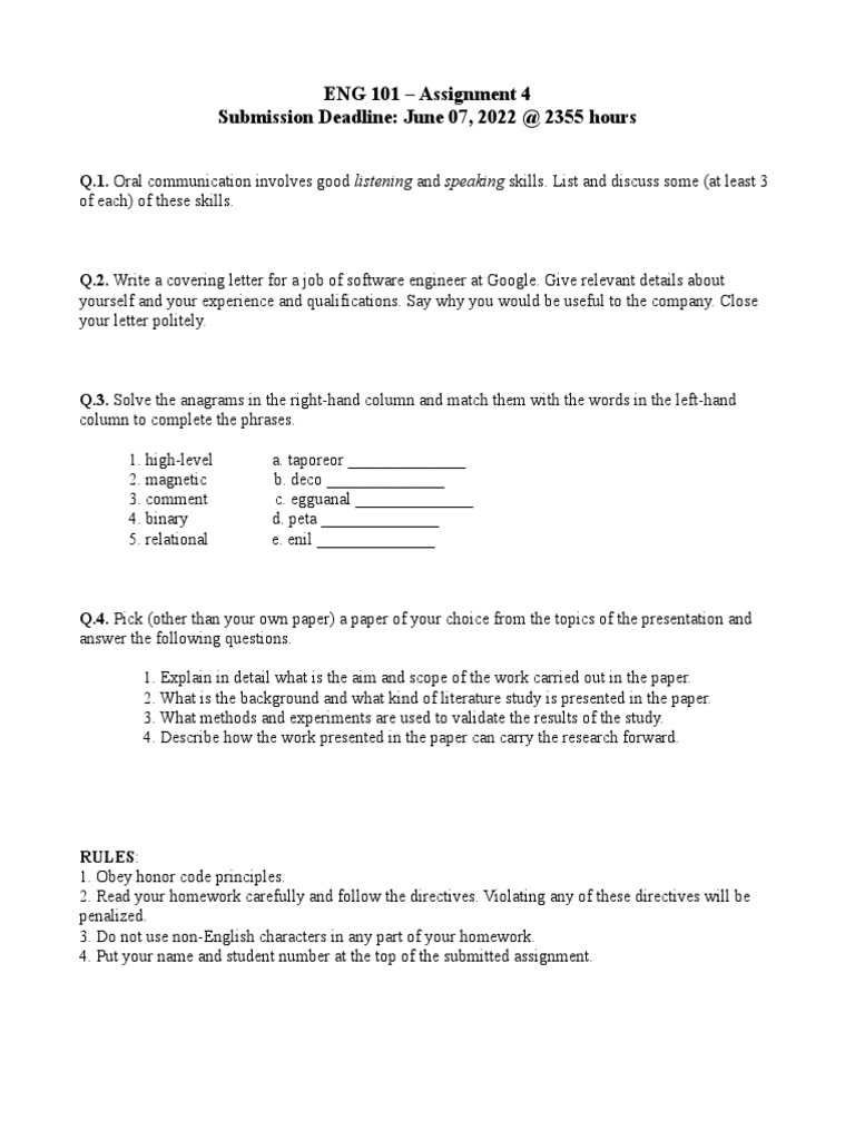 ENG 101 Assignment: Communication Skills | PDF