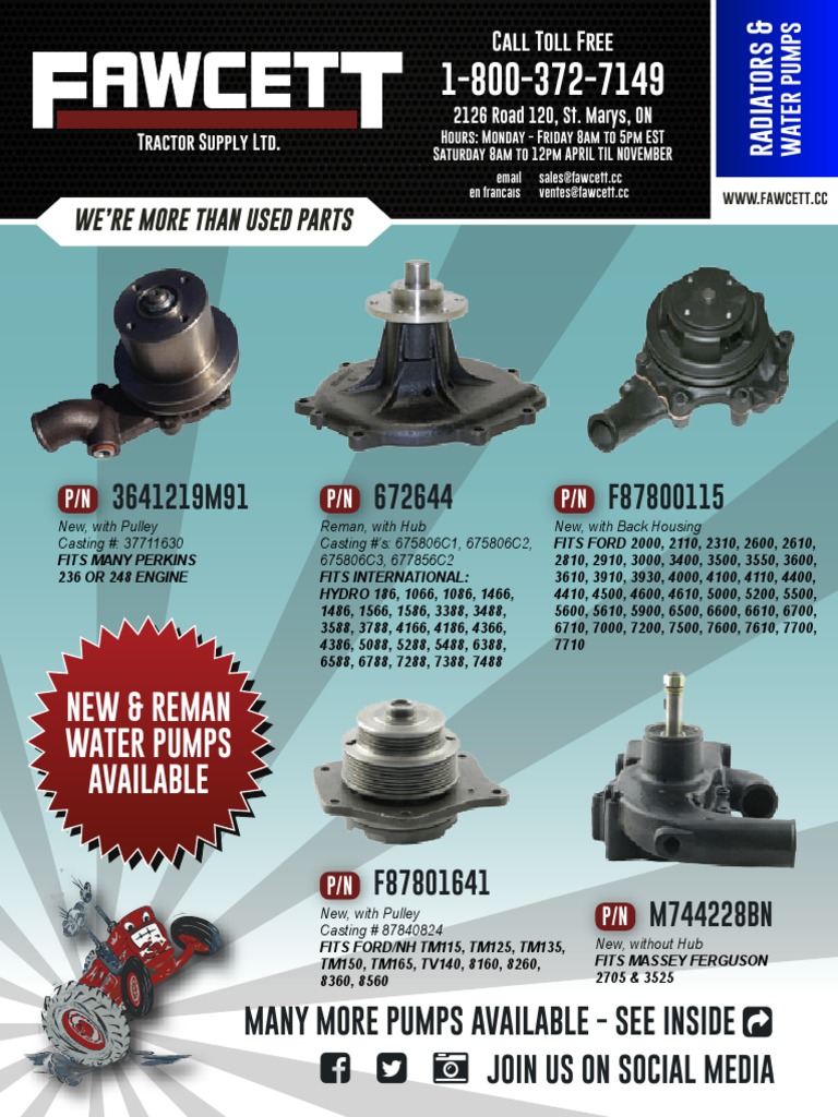 Fawcett Tractor Radiator Water Pumps Catalog 2016 | PDF | Tractor | Vehicles