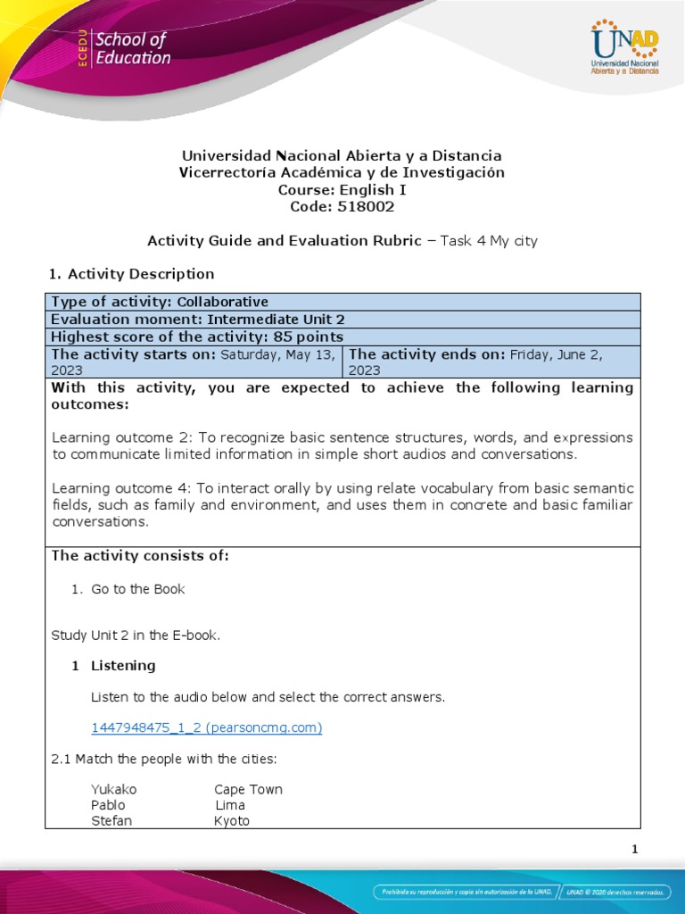 Activity Guide And Evaluation Rubric Unit 2 Task 4 My City Pdf