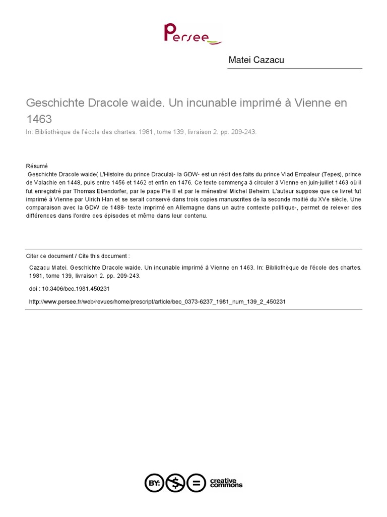 Geschichte Dracole Waide Un Incunable Im | PDF