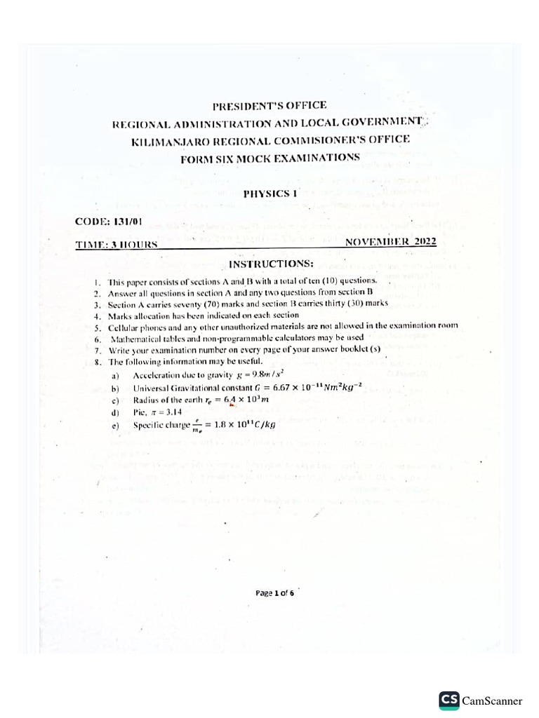 Kilimanjaro Mock 22 Physics 1 | PDF