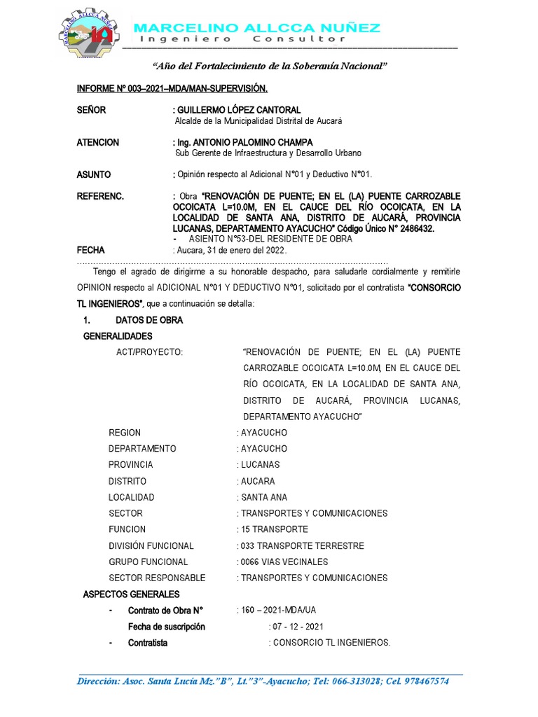 Informe de Adicional de Obra | PDF