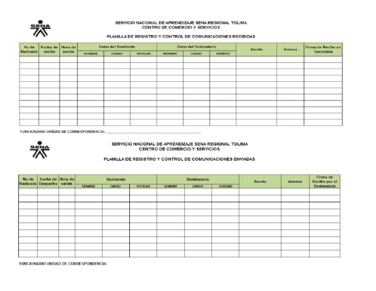 Formatos Documentacion Enviados y Recibidos | PDF