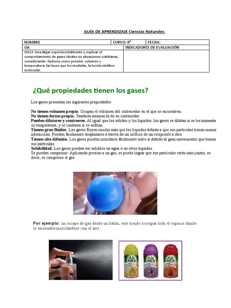 Ciencias Naturales Propiedades de Los Gases | PDF