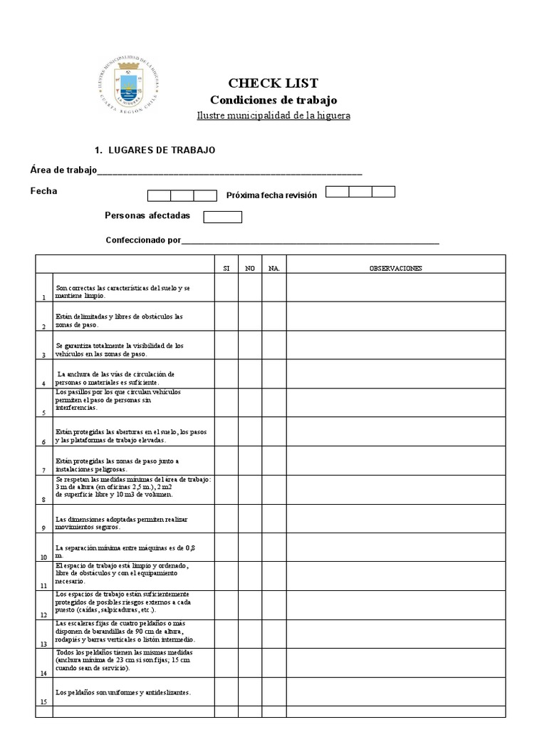 Check List Puestos de Trabajo Muni | PDF