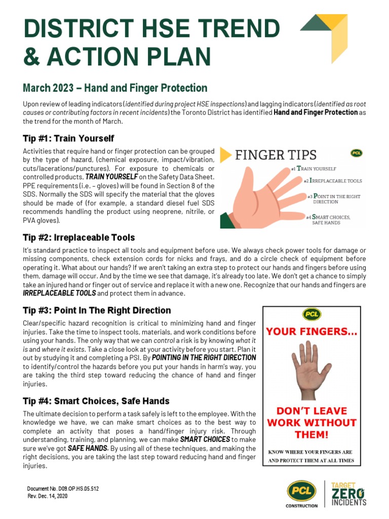 Hand and Finger Safety Action Plan | PDF | Occupational Safety And ...