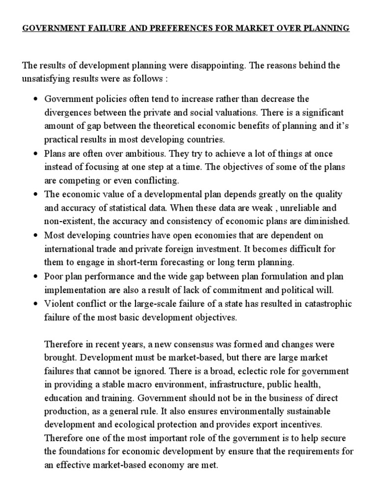 Government Failure and Preferences For Market Over Planning | PDF