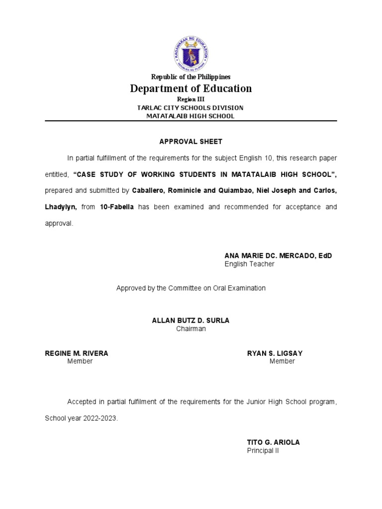 Approval of English 10 Research Paper | PDF