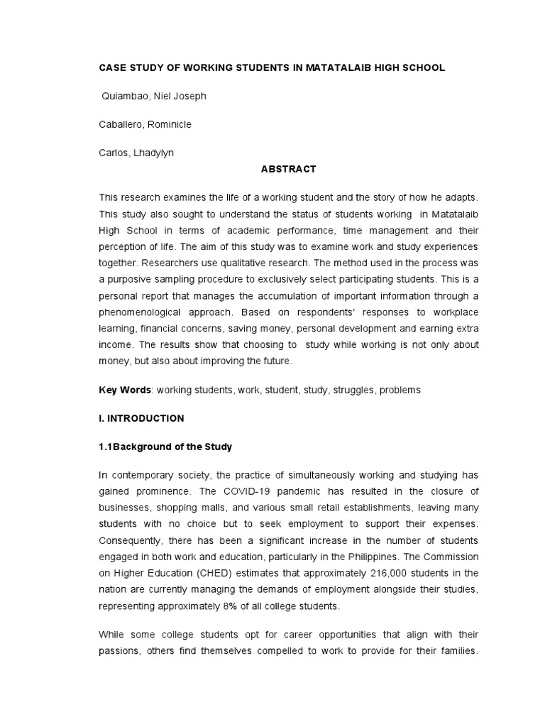 Case Study of Working Student in Matatalaib High School | PDF